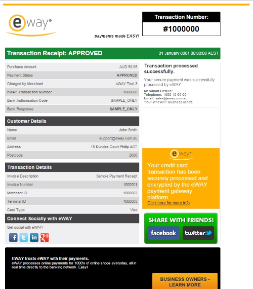 What does the HTML transaction receipt look like?