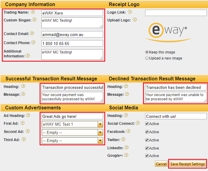 How do I customise the eWAY HTML payment receipts?